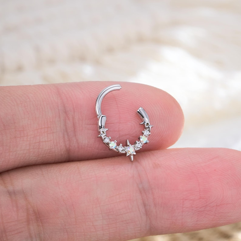 Star Daith Hoop Earrings, 16G Silver Cartilage Hoops, Dainty Helix ...