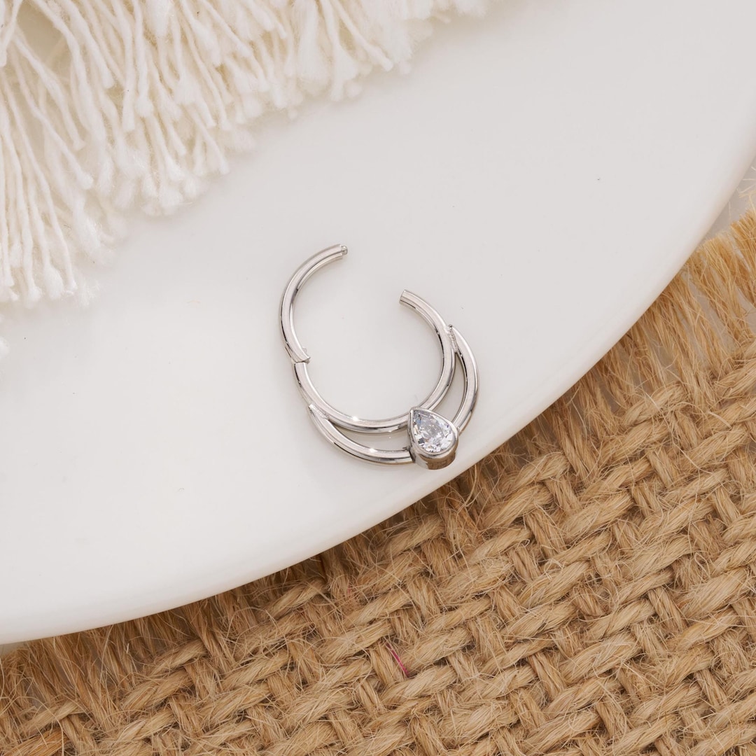 16G Double Septum Hoop With Tear Gem/minimalist Nose Septum Ring 8MM ...