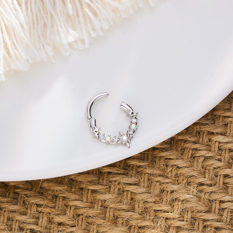 Star Daith Hoop Earrings, 16G Silver Cartilage Hoops, Dainty Helix ...