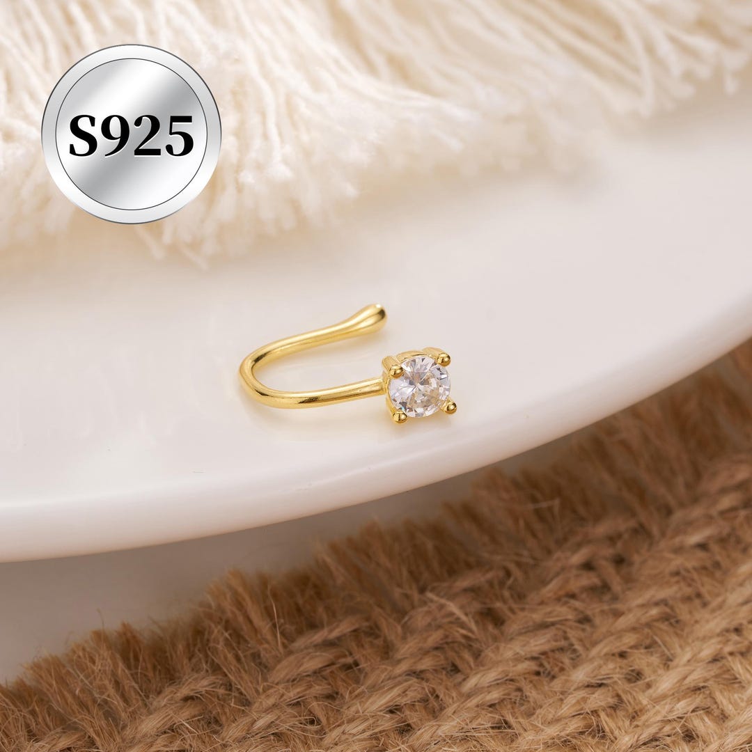 925 Sterling Silver Gem Fake Nose Stud 20g/fake Nose Ring/bright Tiny ...