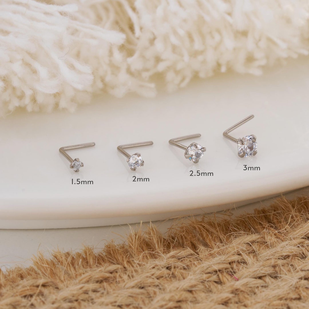 20G 22G Implant Grade Titanium Prong Gem Nose Ring/l Shape Nose Stud ...