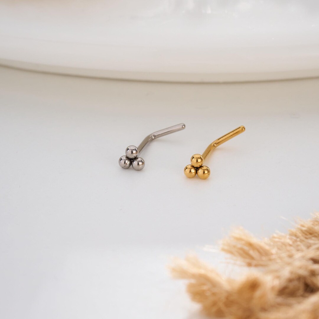 22G Implant Grade Titanium Triple Bead Nose Ring/l Shape Nose Stud/nose ...