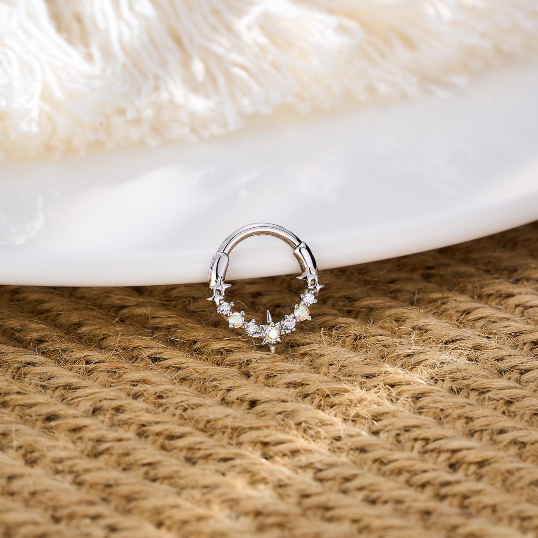 Star Daith Hoop Earrings, 16G Silver Cartilage Hoops, Dainty Helix ...