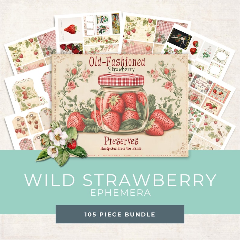 Vintage Strawberry Junk Journal Kit - Retro Ephemera Pages - Printable ...
