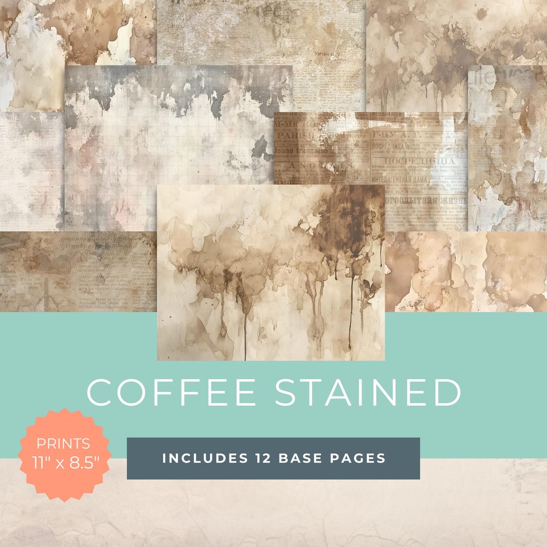Printable Coffee Stained Journal Kit - Digital Ephemera for Junk ...