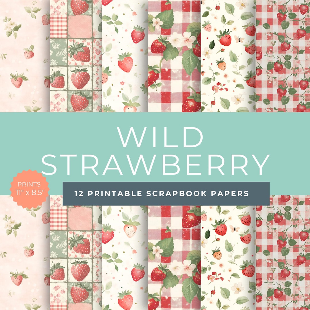 Retro Strawberry Junk Journal Pages - Digital Scrapbook Paper - Vintage ...