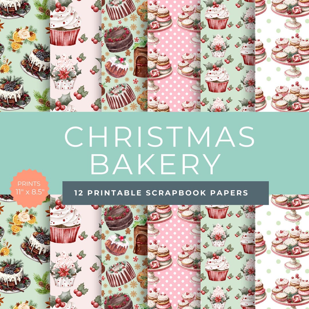 Vintage Christmas Bakery - Printable Ephemera - Scrapbook Paper ...