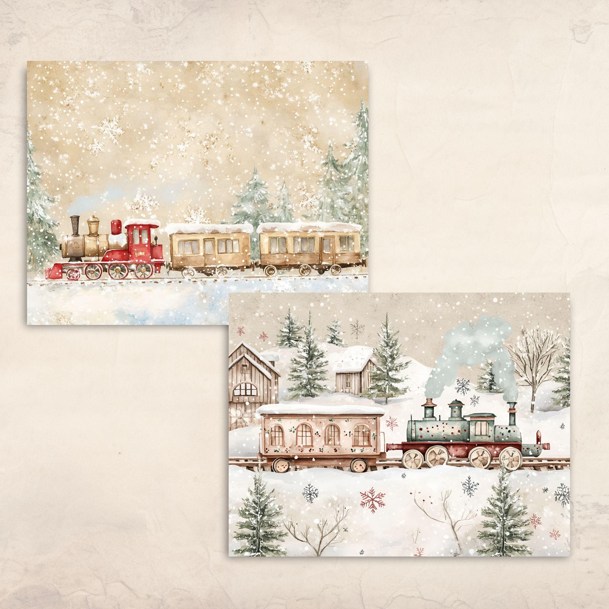 Train Junk Journal Digital Paper, Christmas Trains Printable Scrapbook ...