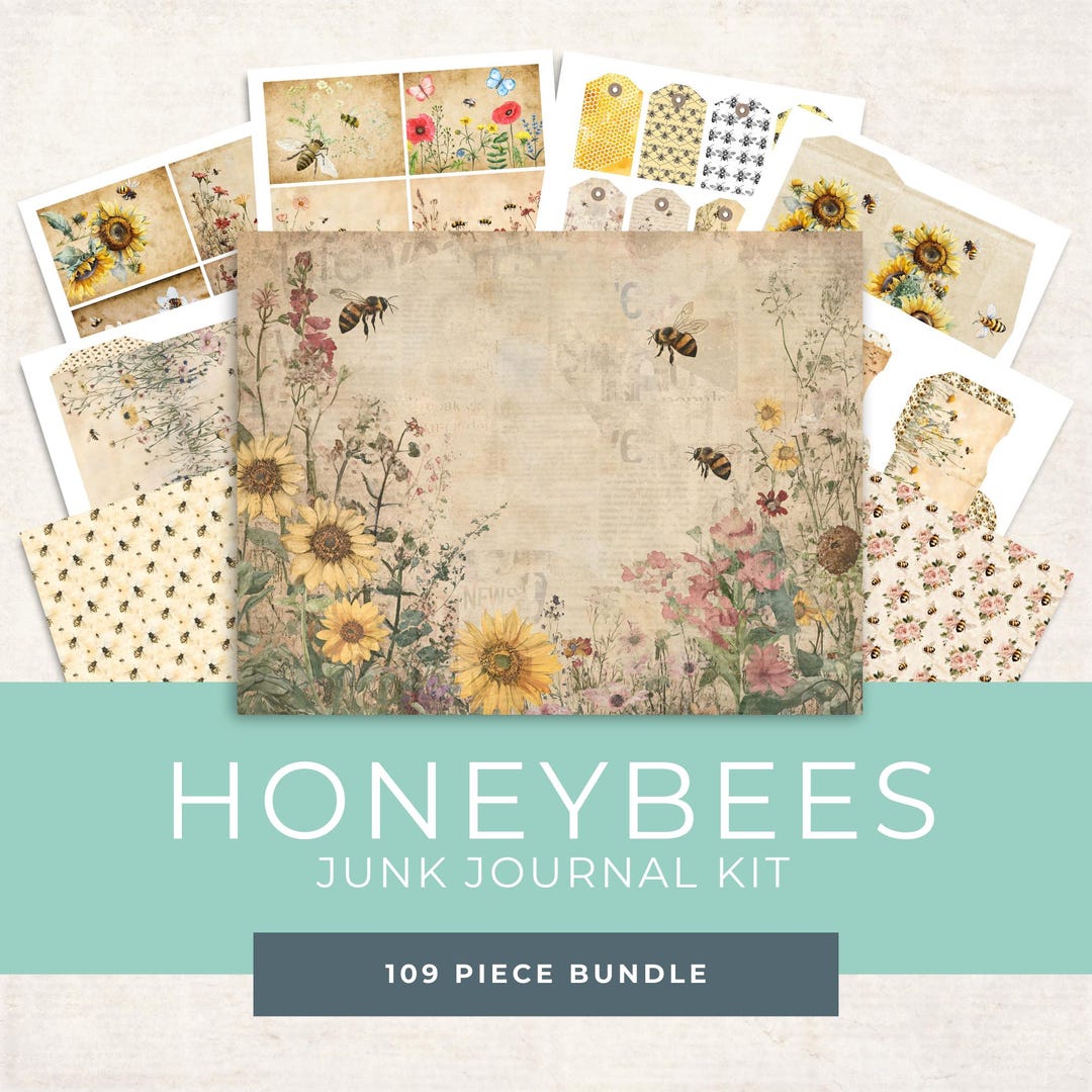 Honey Bees Junk Journal Bundle, Vintage Bee Junk Journal Kit, Junk ...