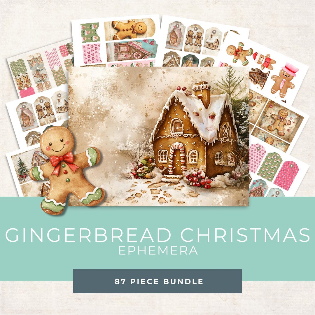 Gingerbread Junk Journal Kit - Christmas Printable - Vintage Ephemera ...