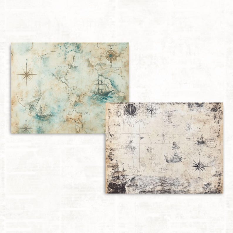 Printable Nautical Junk Journal Pages, Vintage Maps, Digital Scrapbook ...
