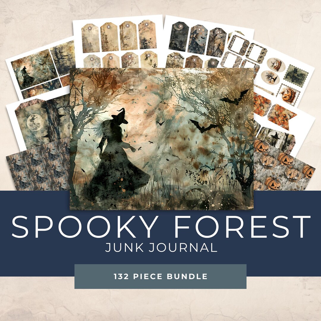 Halloween Junk Journal Pages, Digital Scrapbook Paper Kit, Spooky ...