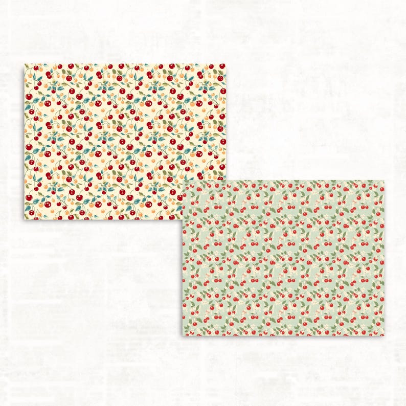 Retro Cherry Scrapbook Paper, Vintage Digital Paper, Printable Ephemera ...
