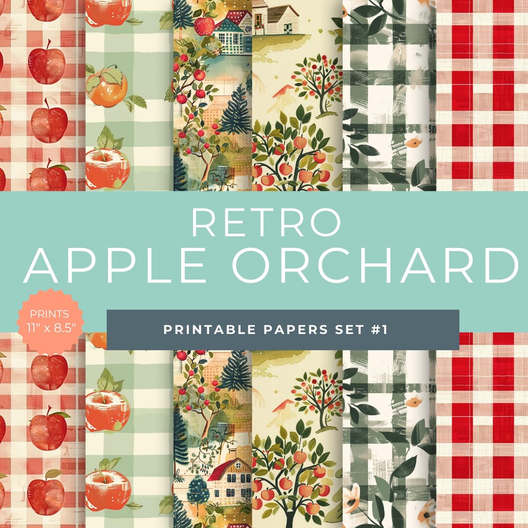 Retro Apple Scrapbook Paper - Digital Download - Cute Apple Patterns ...