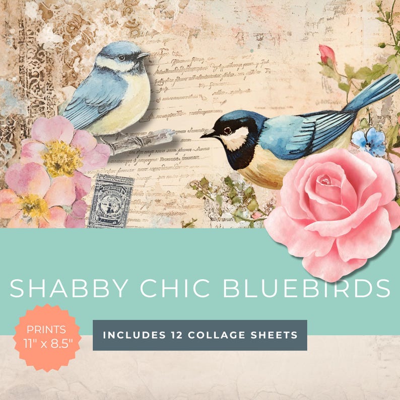 Bluebird Junk Journal, Vintage Ephemera, Watercolor Scrapbook Art ...