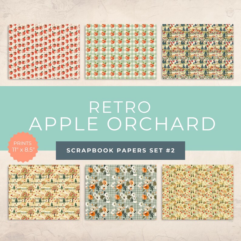 Apple Picking Scrapbook Paper Digital Download Fall Autumn Red Orchard ...