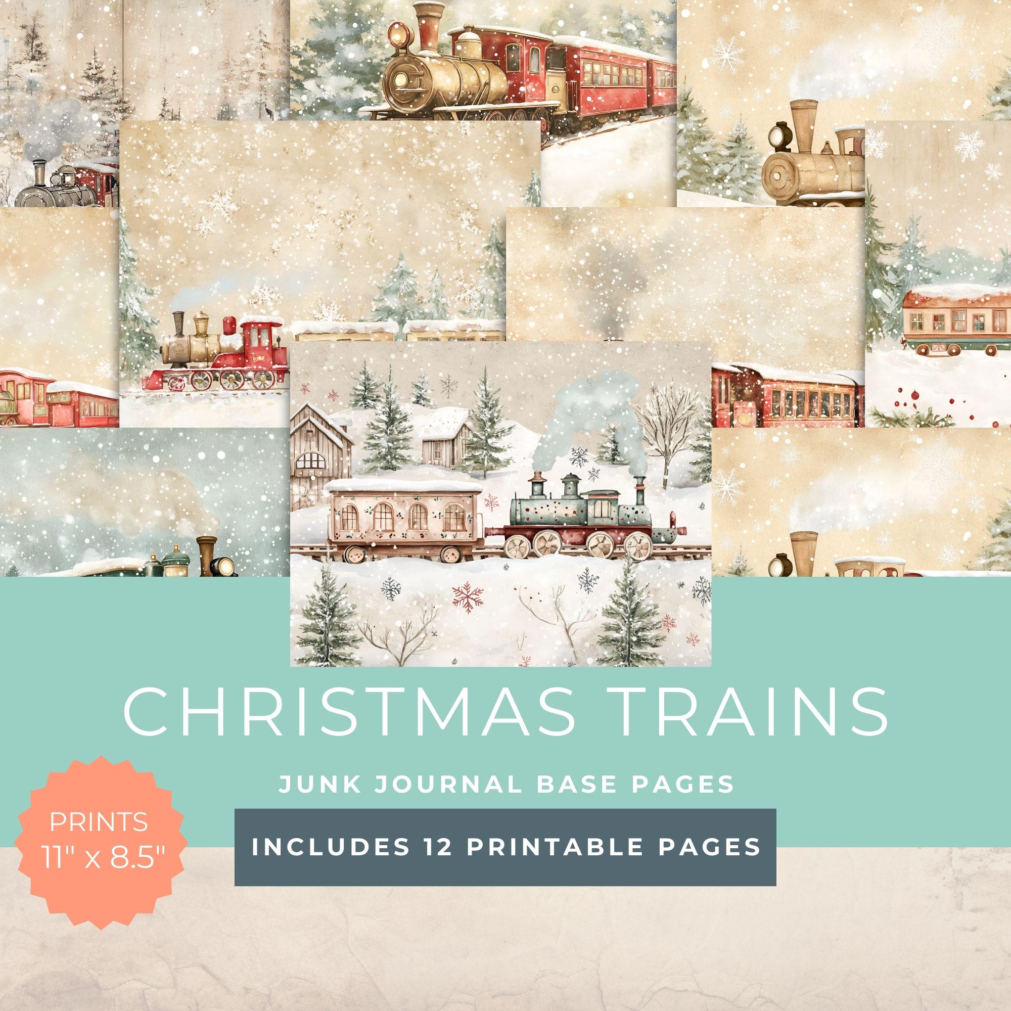 Train Junk Journal Digital Paper, Christmas Trains Printable Scrapbook ...