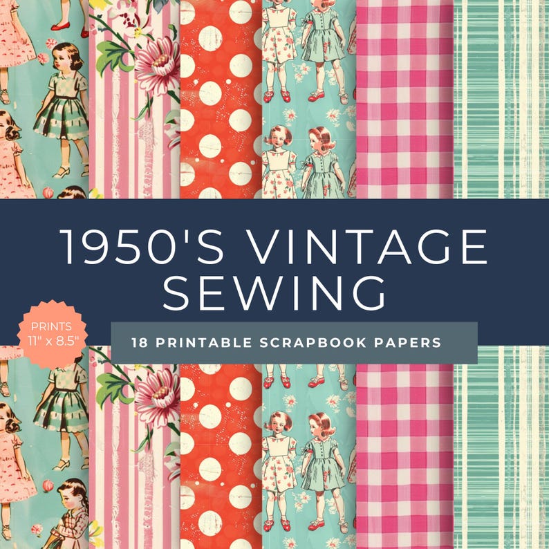 Vintage 1950s Sewing Patterns Scrapbook Paper - Junk Journal Supplies ...