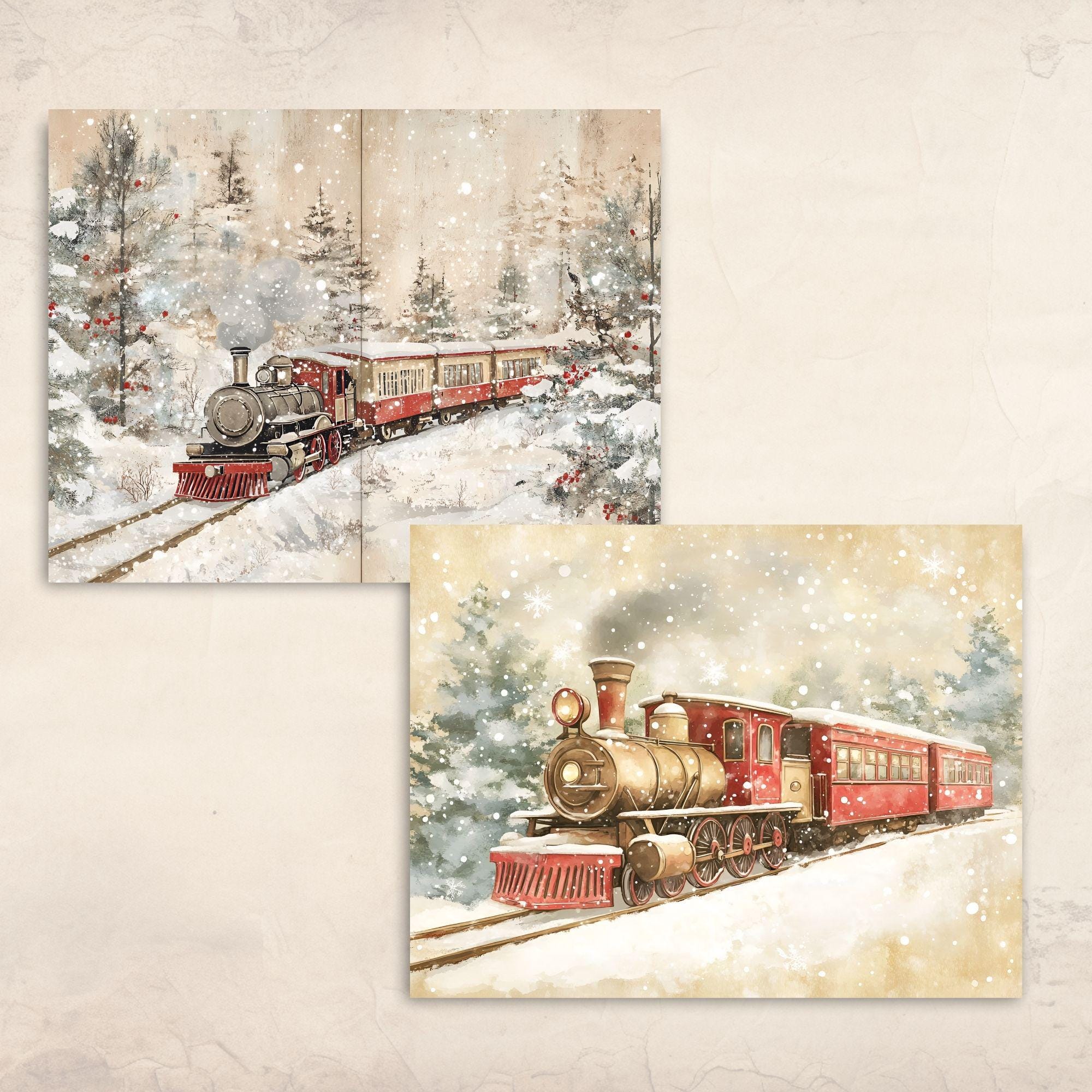 Train Junk Journal Digital Paper, Christmas Trains Printable Scrapbook ...