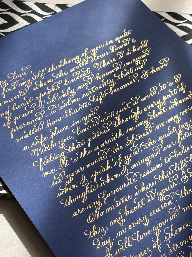 Custom Gold Ink Flourishing Calligraphy Letter: Handwritten Wedding ...