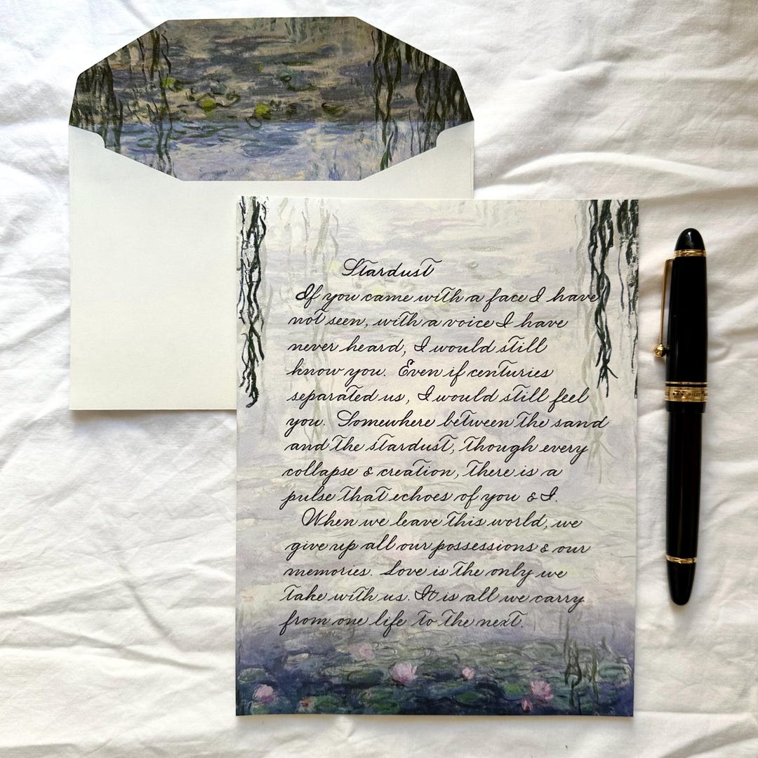 Custom Calligraphy Letter Monet Water Lily Pond Paper Handwritten ...