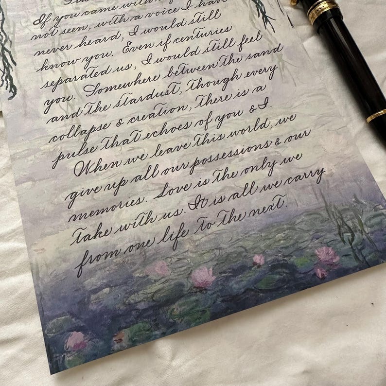 Custom Calligraphy Letter Monet Water Lily Pond Paper Handwritten ...