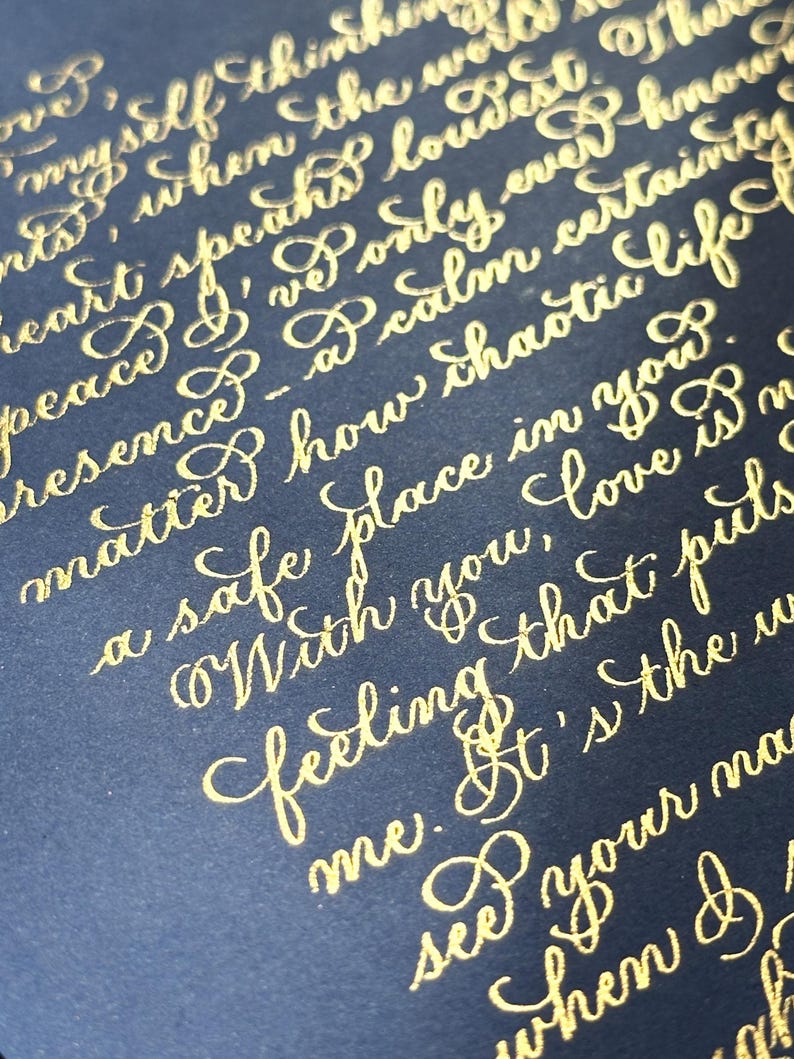Custom Gold Ink Flourishing Calligraphy Letter: Handwritten Wedding ...