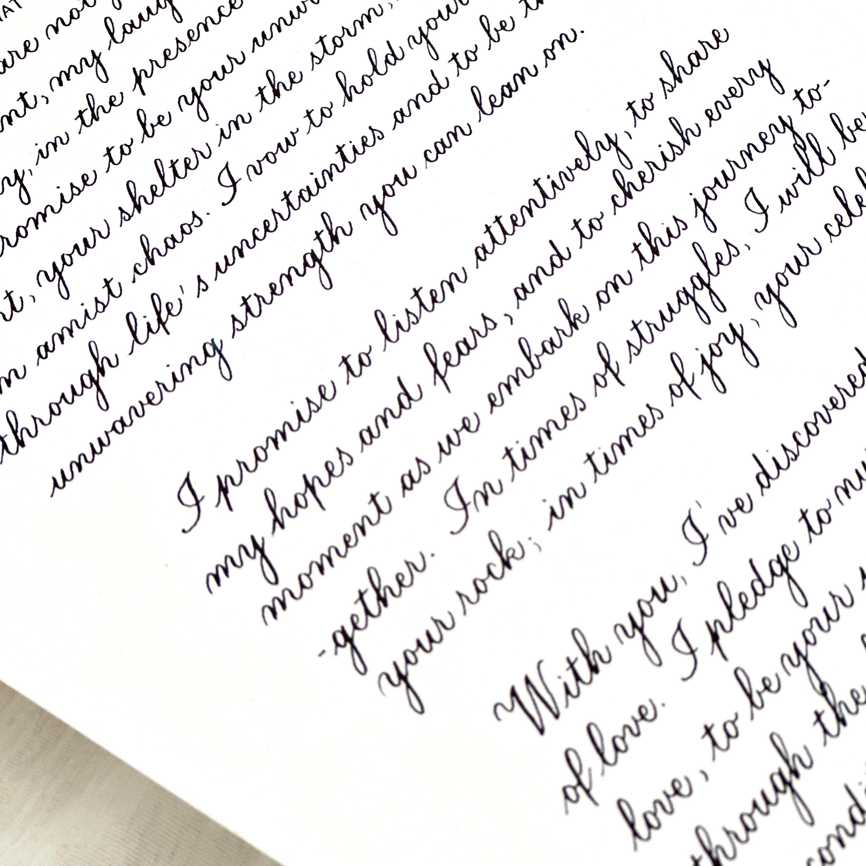 Copperplate Calligraphy Letter: Custom Wedding Vows, Poem Keepsake - Etsy