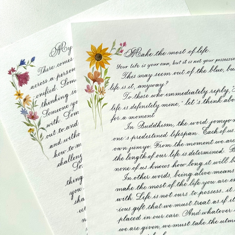 Custom Calligraphy Letter | Watercolor Decoration | Handwritten Wedding ...