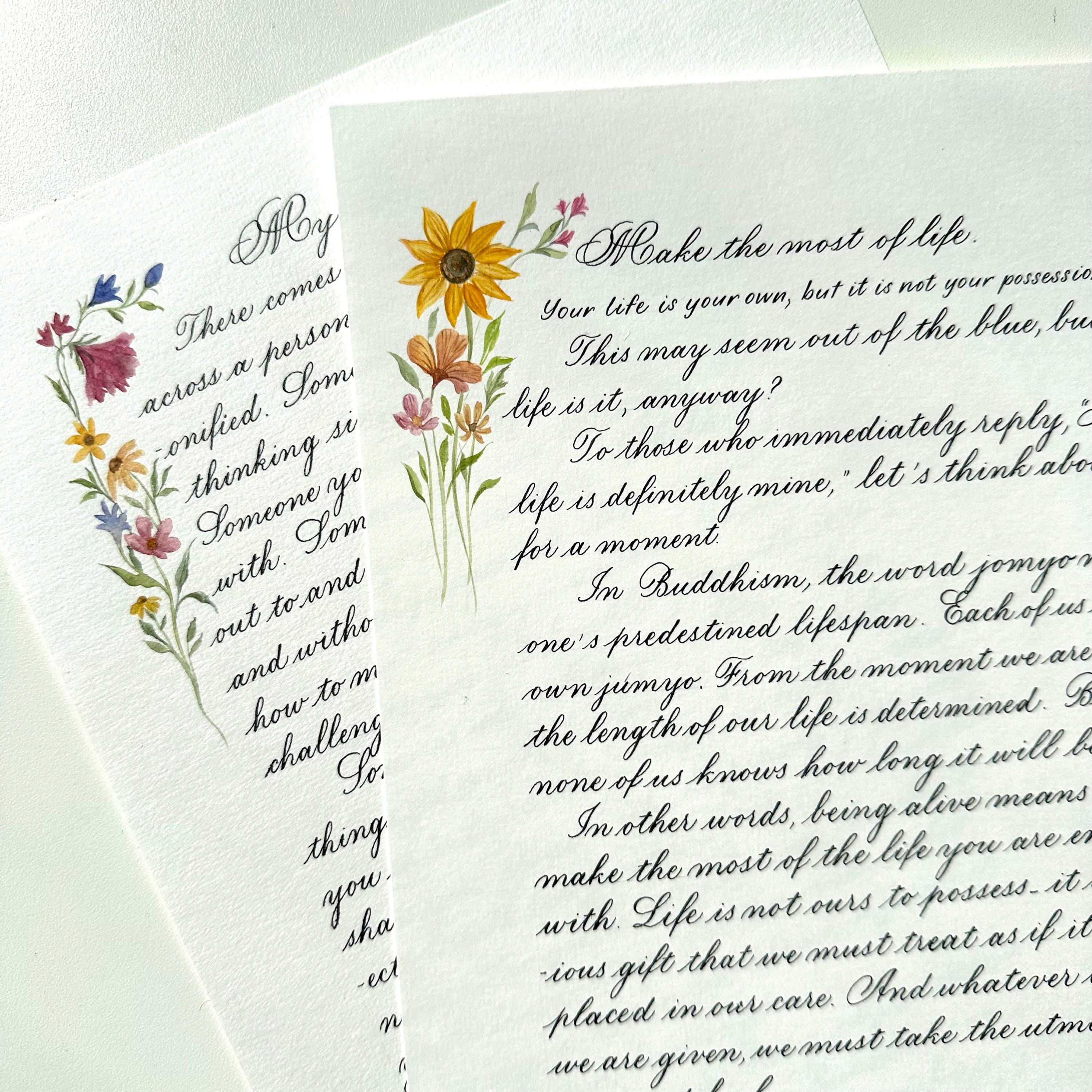 Custom Calligraphy Letter | Watercolor Decoration | Handwritten Wedding ...