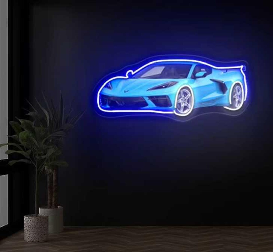 2020-2025 Chevrolet Rapid Blue C8 Stingray Corvette 24 X 10 Inch Diameter Dimmable Neon Sign-all ...