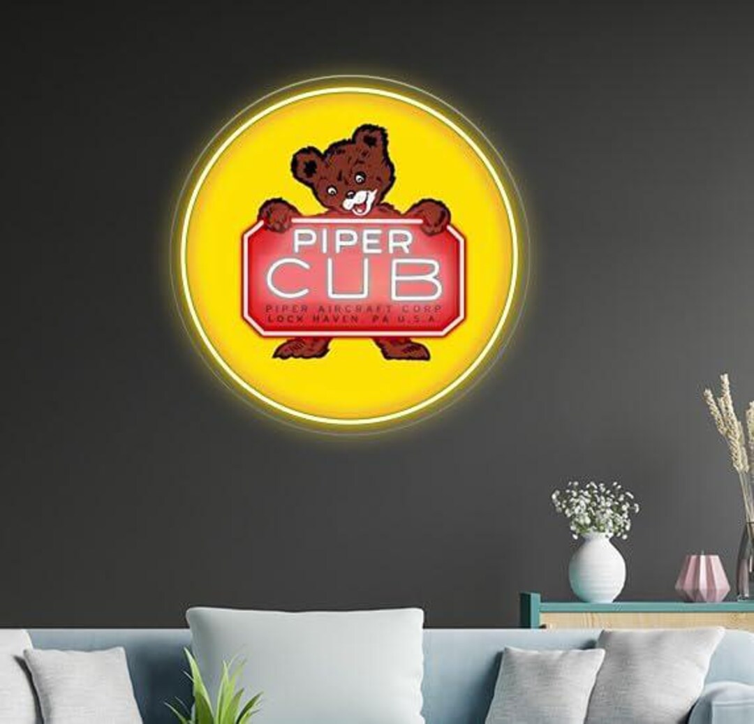 Piper Cub Emblem 20 Inches in Diameter Yellow & Red Dimmable Neon Sign ...