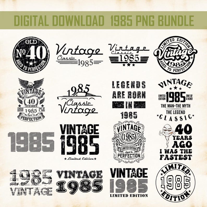 Vintage 1985 Birthday PNG Bundle, 40th Birthday, Vintage 1985 Bundle - Etsy