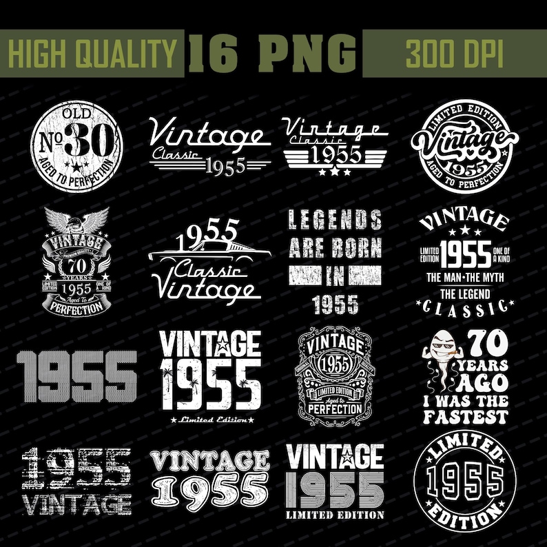 Vintage 1955 Birthday PNG Bundle, Vintage 70th Birthday, Vintage 1955 ...