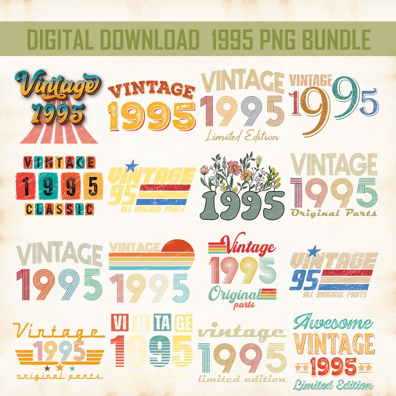1995 Birthday PNG Bundle, 30th Birthday, Vintage 1995 Bundle - Etsy