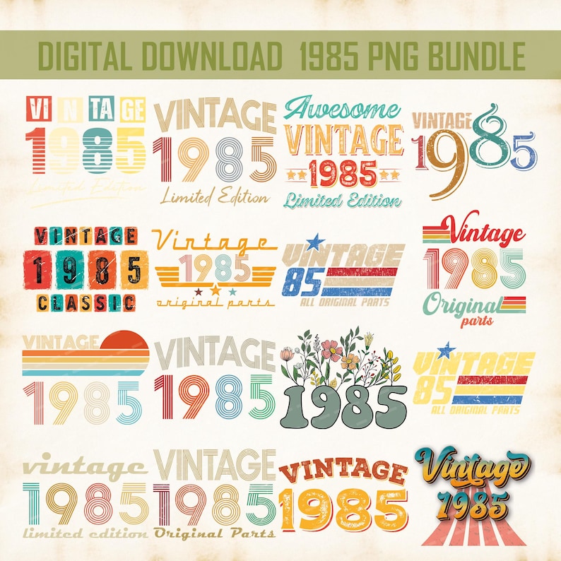 1985 Birthday PNG Bundle, 40th Birthday, Vintage 1985 Bundle - Etsy
