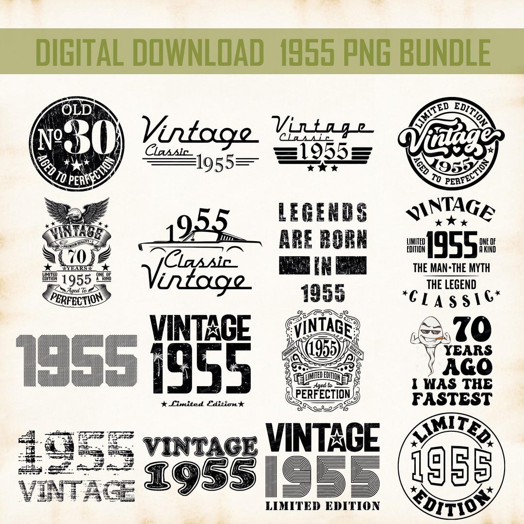 Vintage 1955 Birthday PNG Bundle, Vintage 70th Birthday, Vintage 1955 ...