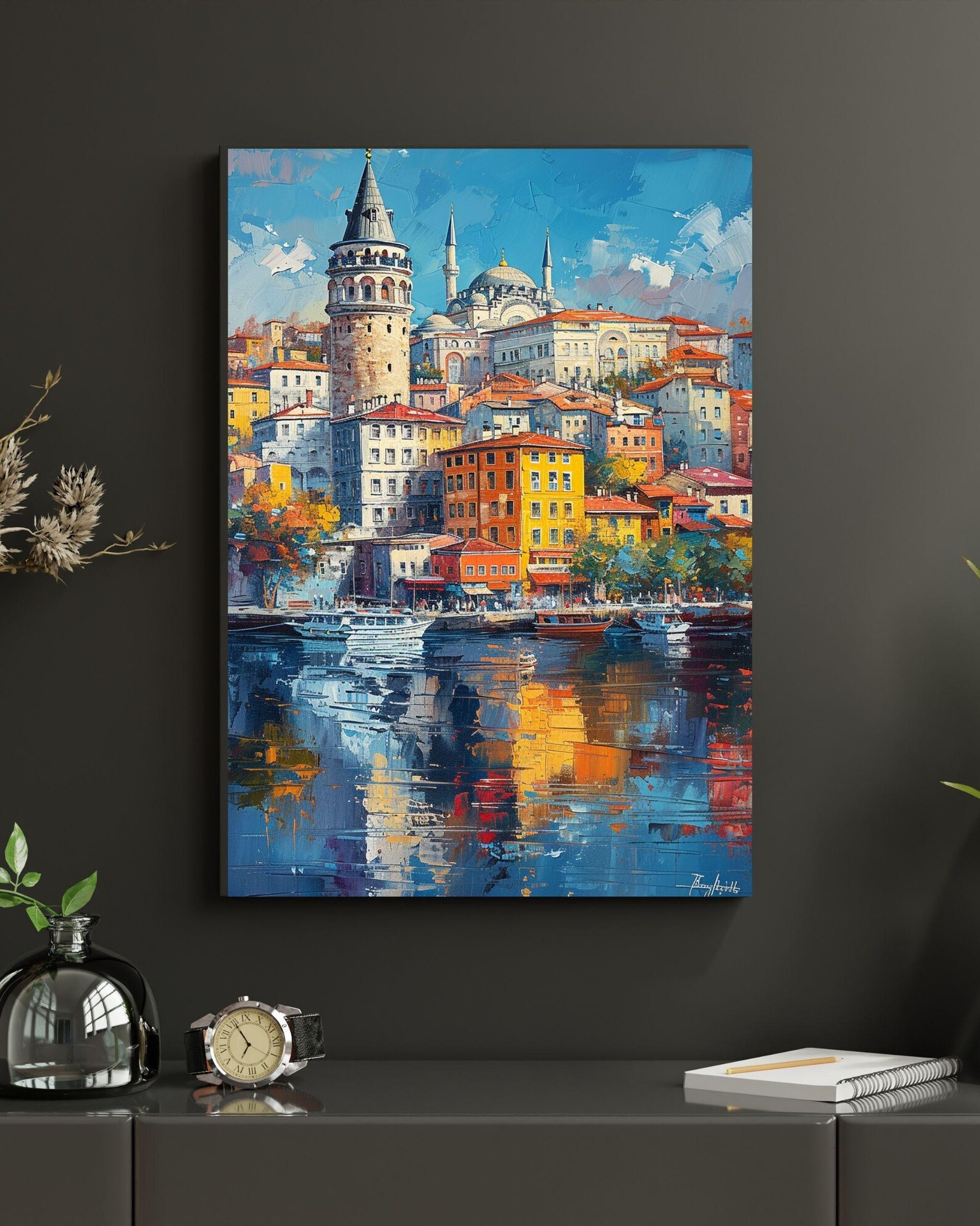 Istanbul Wall Art: Galata Tower | Istanbul Skyline Oil Painting ...