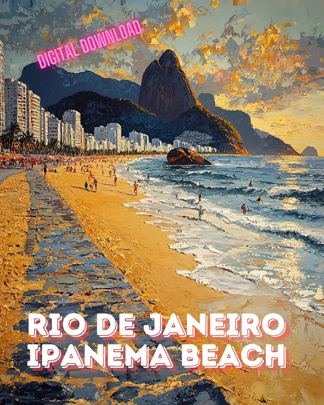 Rio Wall Art: Ipanema Beach Digital Poster | Tropical Rio De Janeiro ...