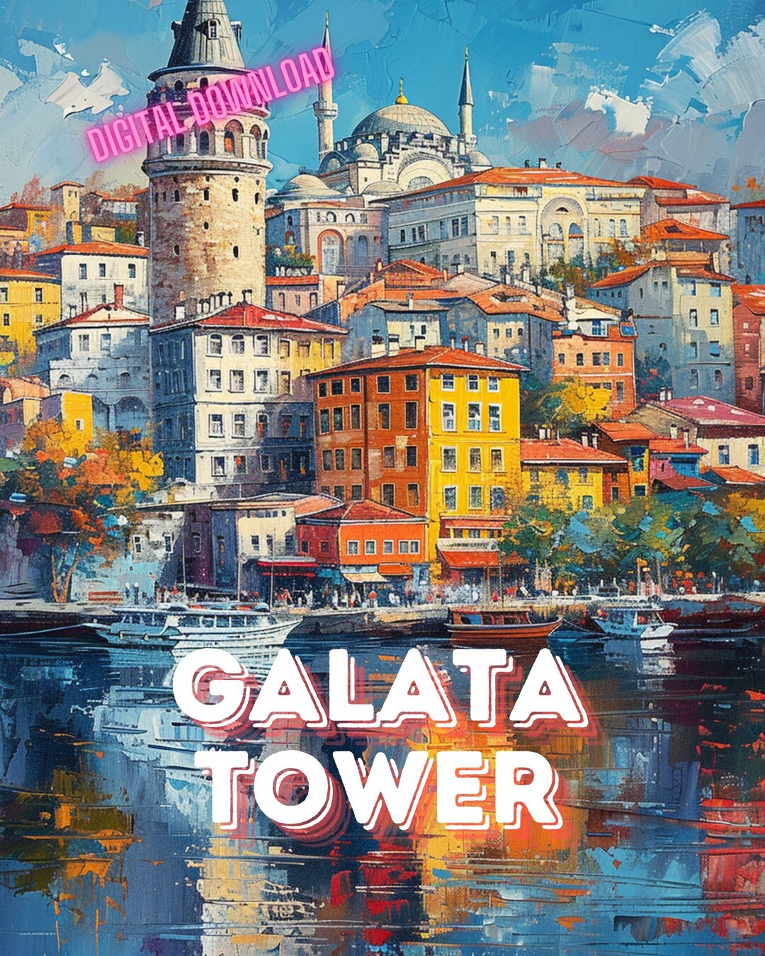Istanbul Wall Art: Galata Tower | Istanbul Skyline Oil Painting ...