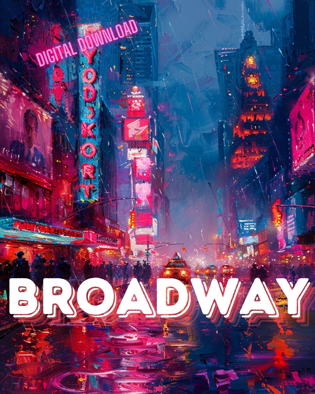 New York Wall Art: Broadway Oil Painting - Vibrant Times Square Digital ...