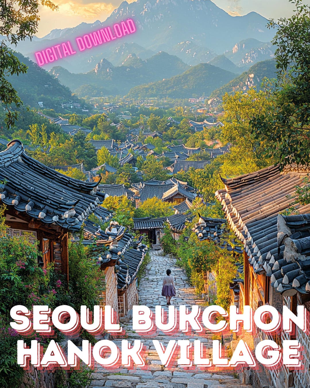 Seoul Wall Art: Bukchon Hanok Village Digital Poster | Traditional ...