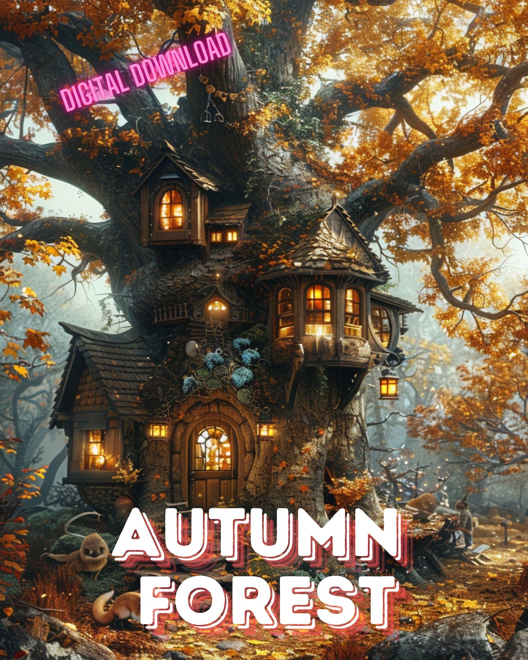 Enchanted Autumn Forest Art Fantasy Fall Decor High-quality Printable ...