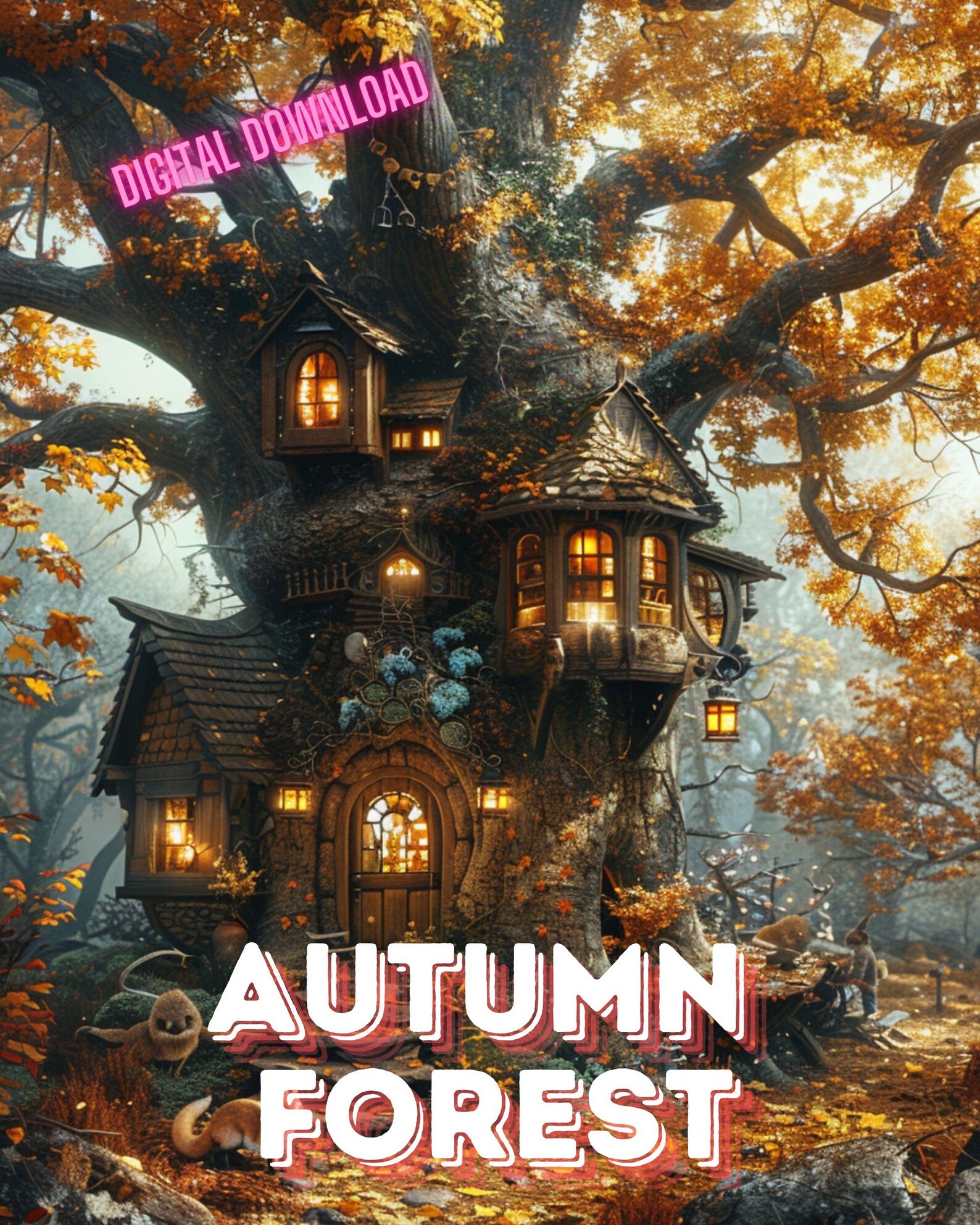 Enchanted Autumn Forest Art Fantasy Fall Decor High-quality Printable ...