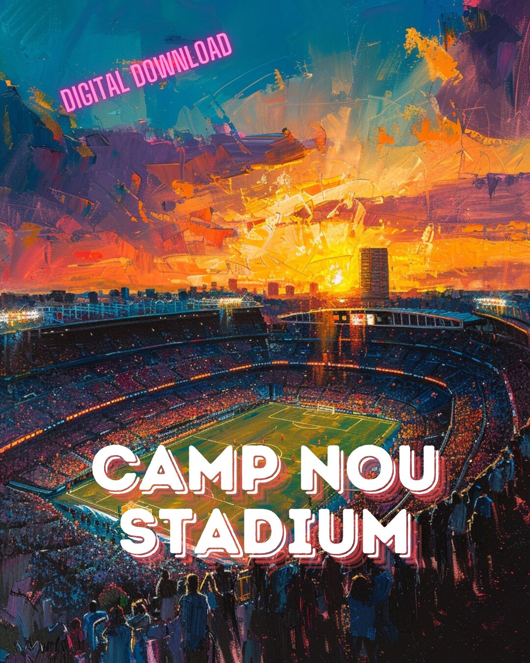 Camp Nou Iconic FC Barcelona Stadium Digital Oil Painting Printable ...