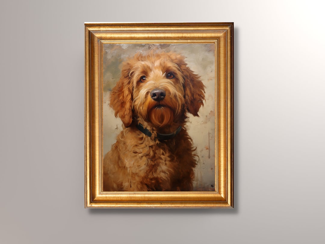 Goldendoodle Portrait Painting, Goldendoodle Art Print, Antique Art ...