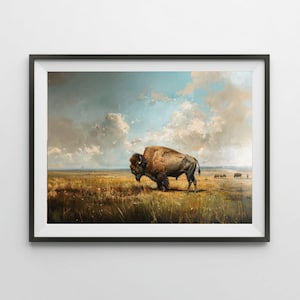 Antique Bison Painting Art Print, Buffalo Painting, Americana Art Print ...