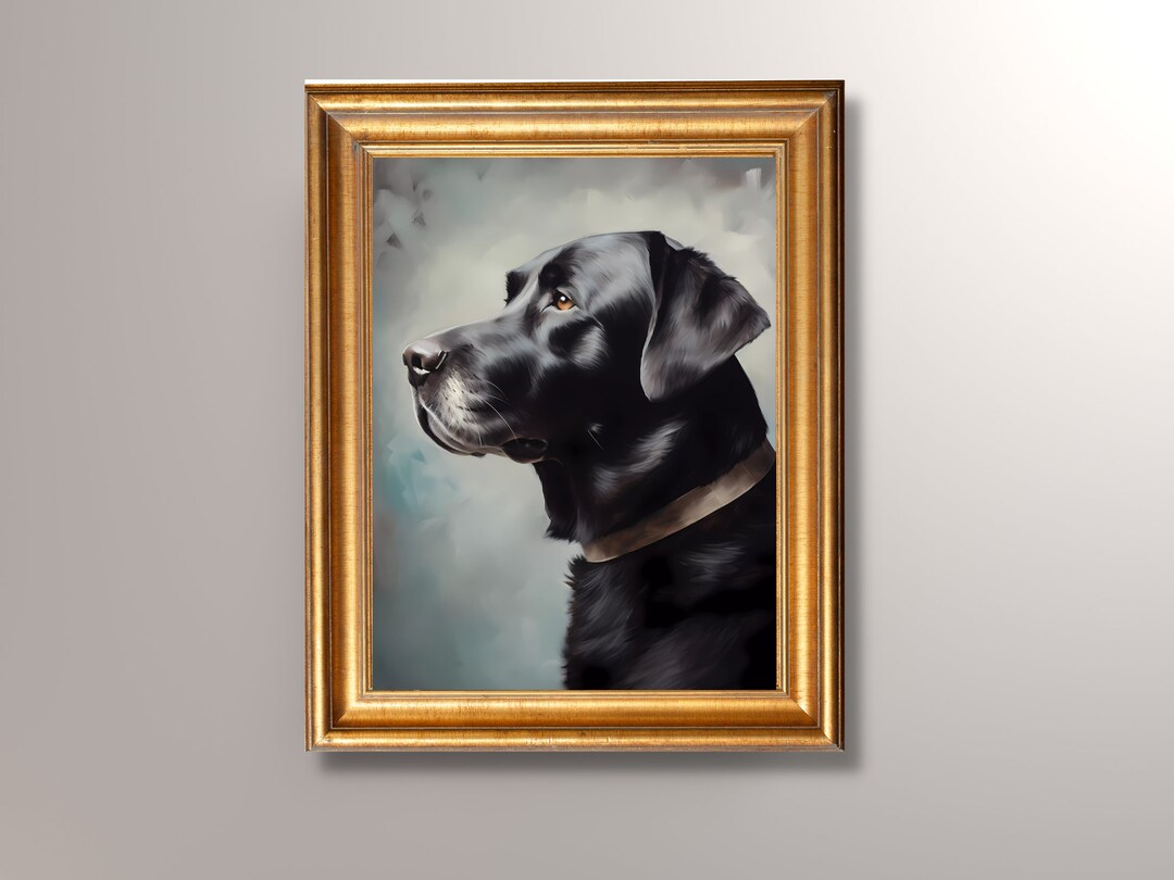 Vintage Black Lab Portrait Digital Download, Black Labrador Art ...