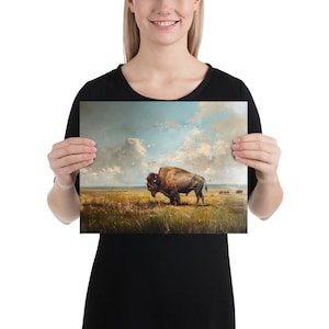 Antique Bison Painting Art Print, Buffalo Painting, Americana Art Print ...