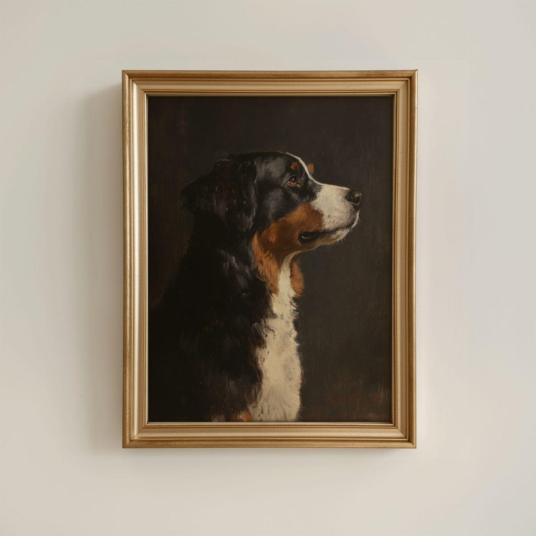 Vintage Bernese Mountain Dog Art Print, Bernese Mountain Dog Portrait ...
